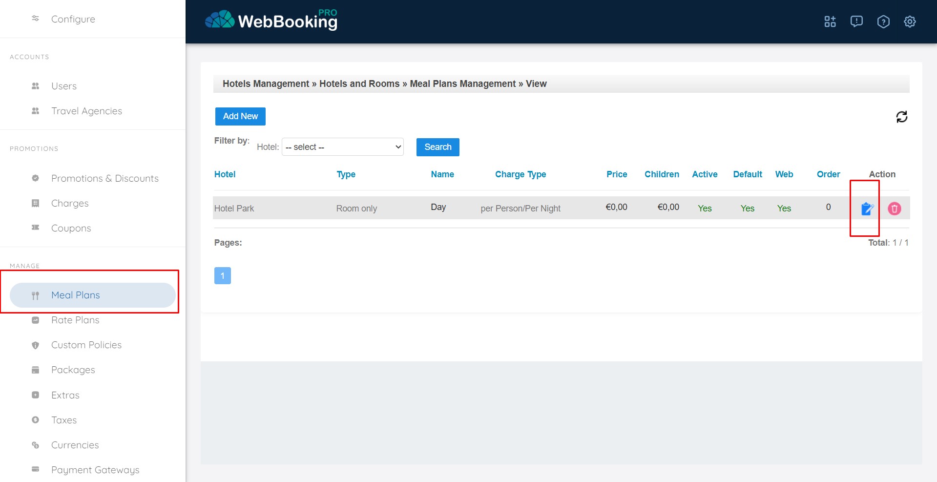 2. Meal plans - WebBookingPro